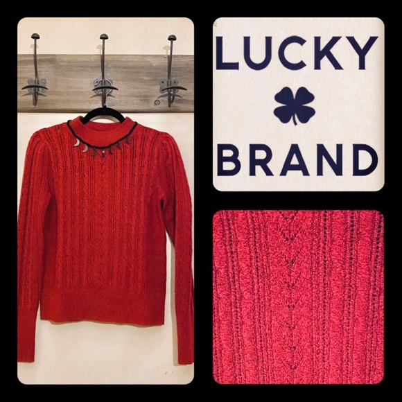 Lucky Brand | Sweaters | 335 New Lucky Brand La Crochet Red Cabled Knit ...